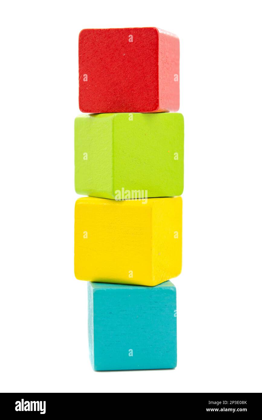 Wooden multicolor construction cubes bricks isolated on the white ...