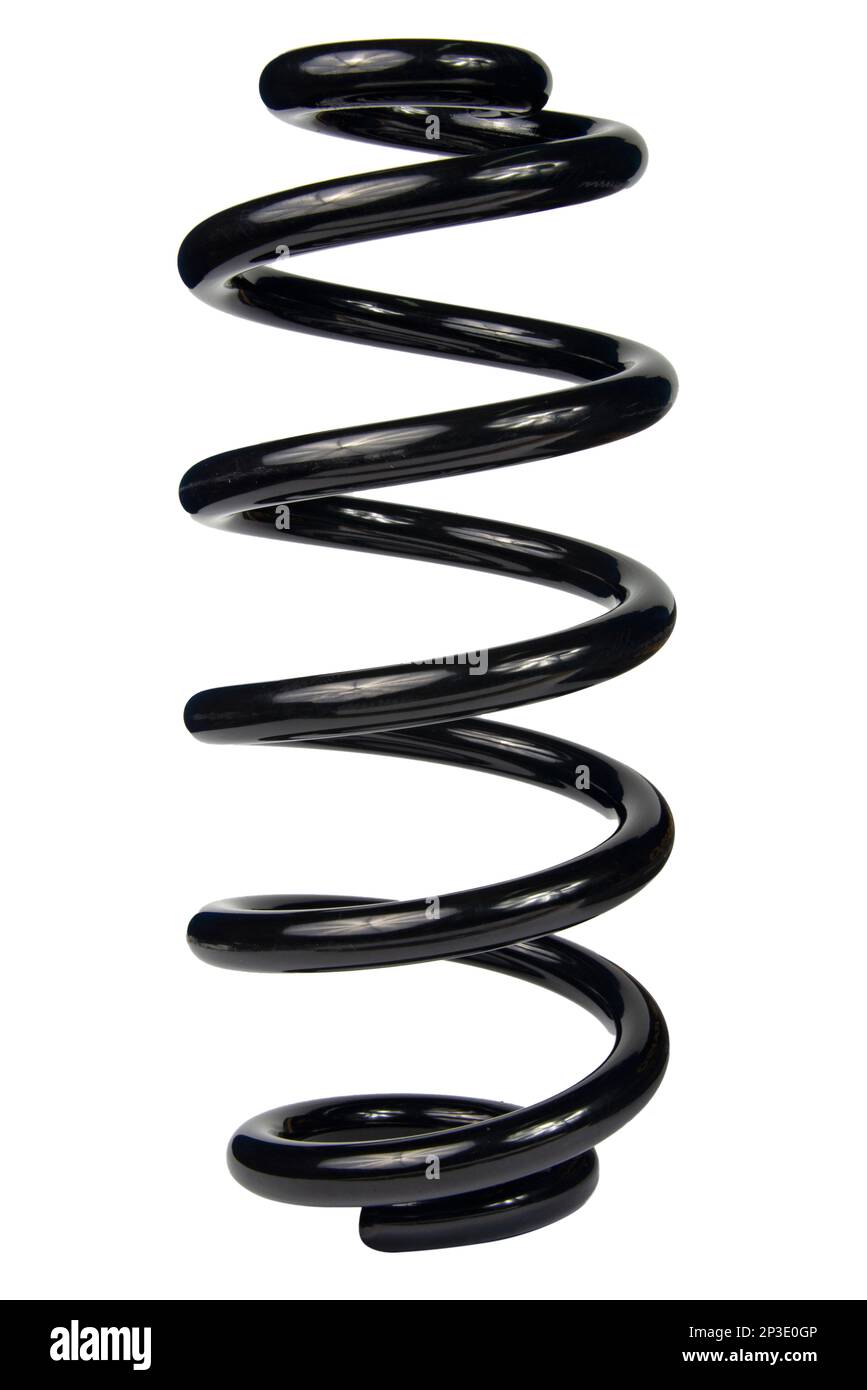 Car spare part. Large metal spring on white background. cushioning ...