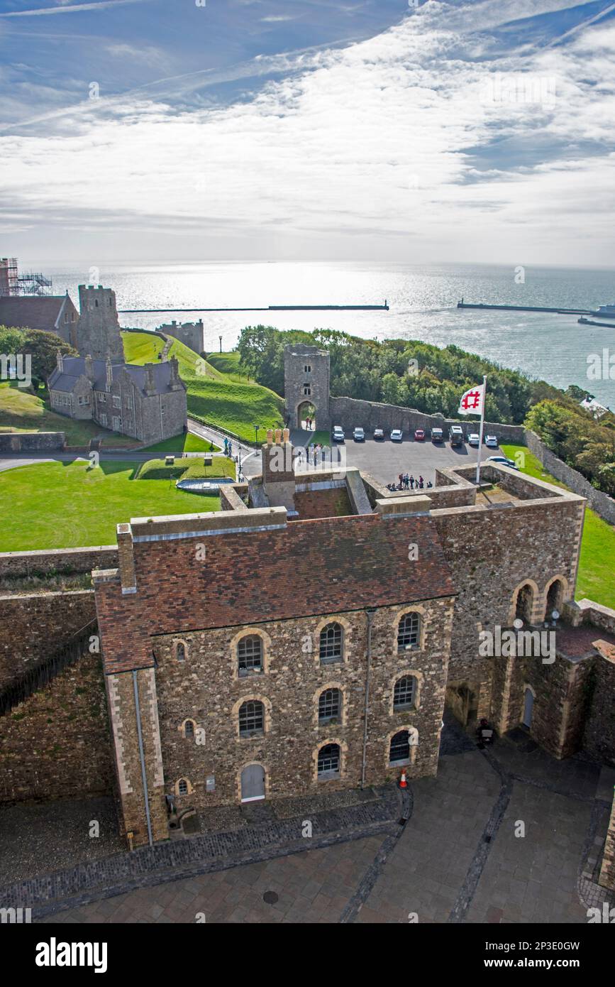 From the top of the Great Tower or Keep at Dover Castle towards the ...