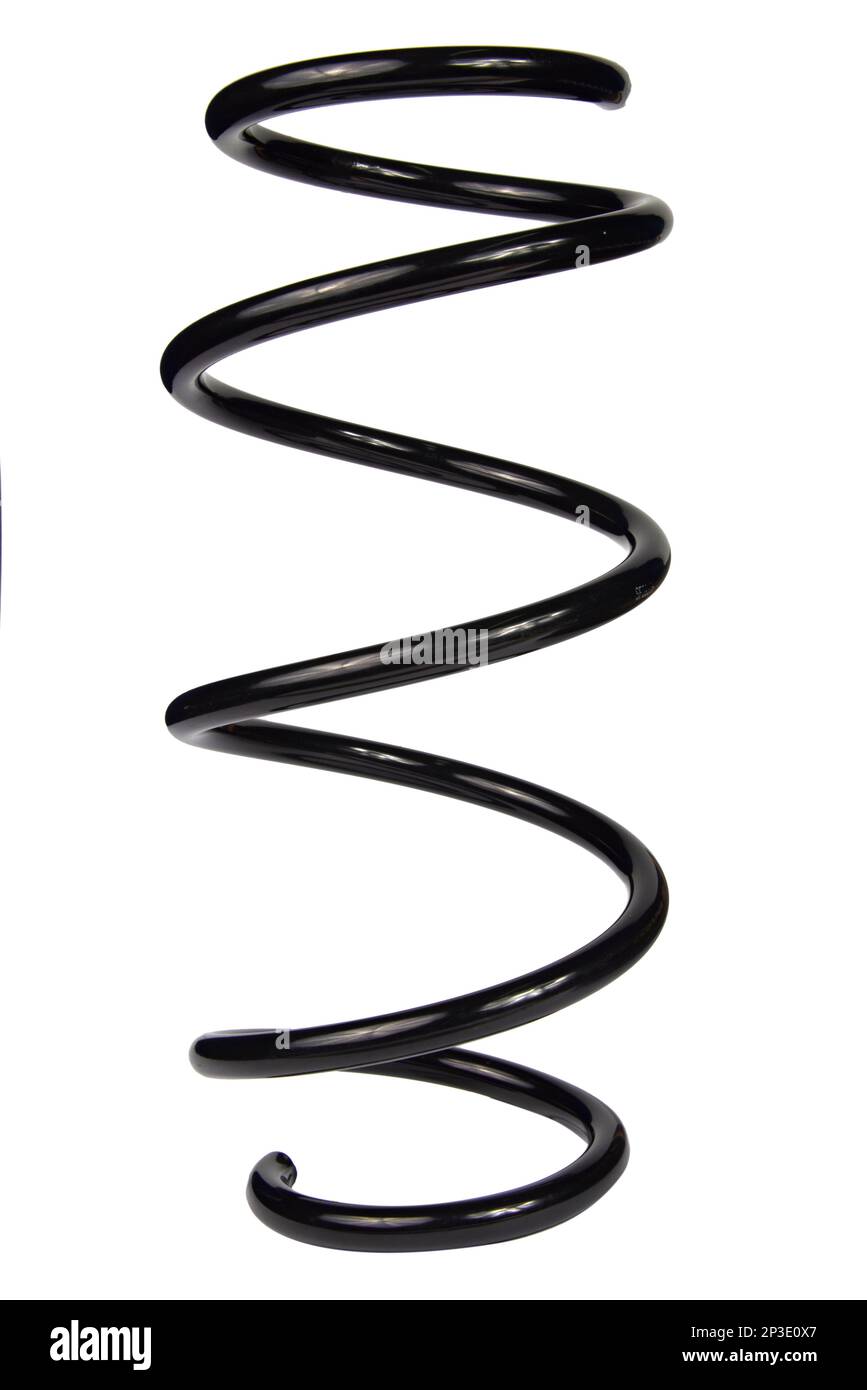 Car spare part. Large metal spring on white background. cushioning ...
