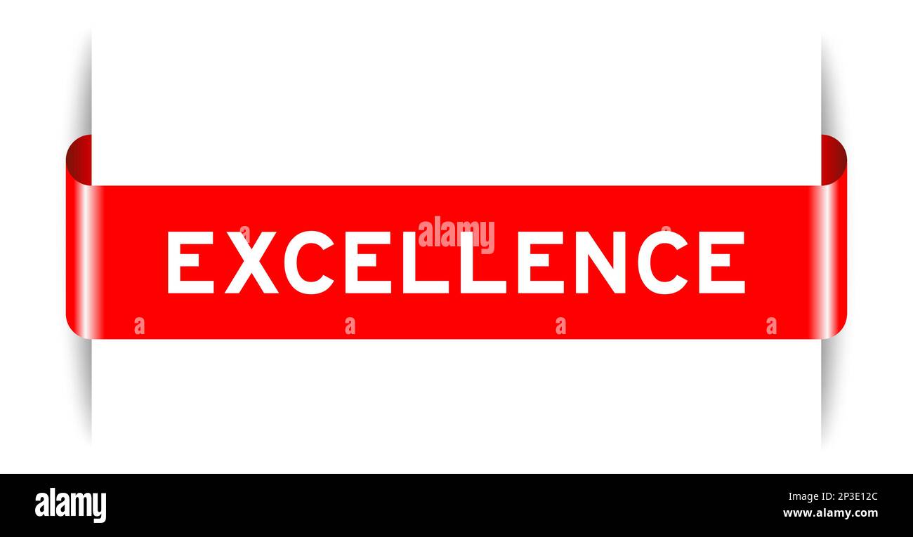 Red color inserted label banner with word excellence on white ...