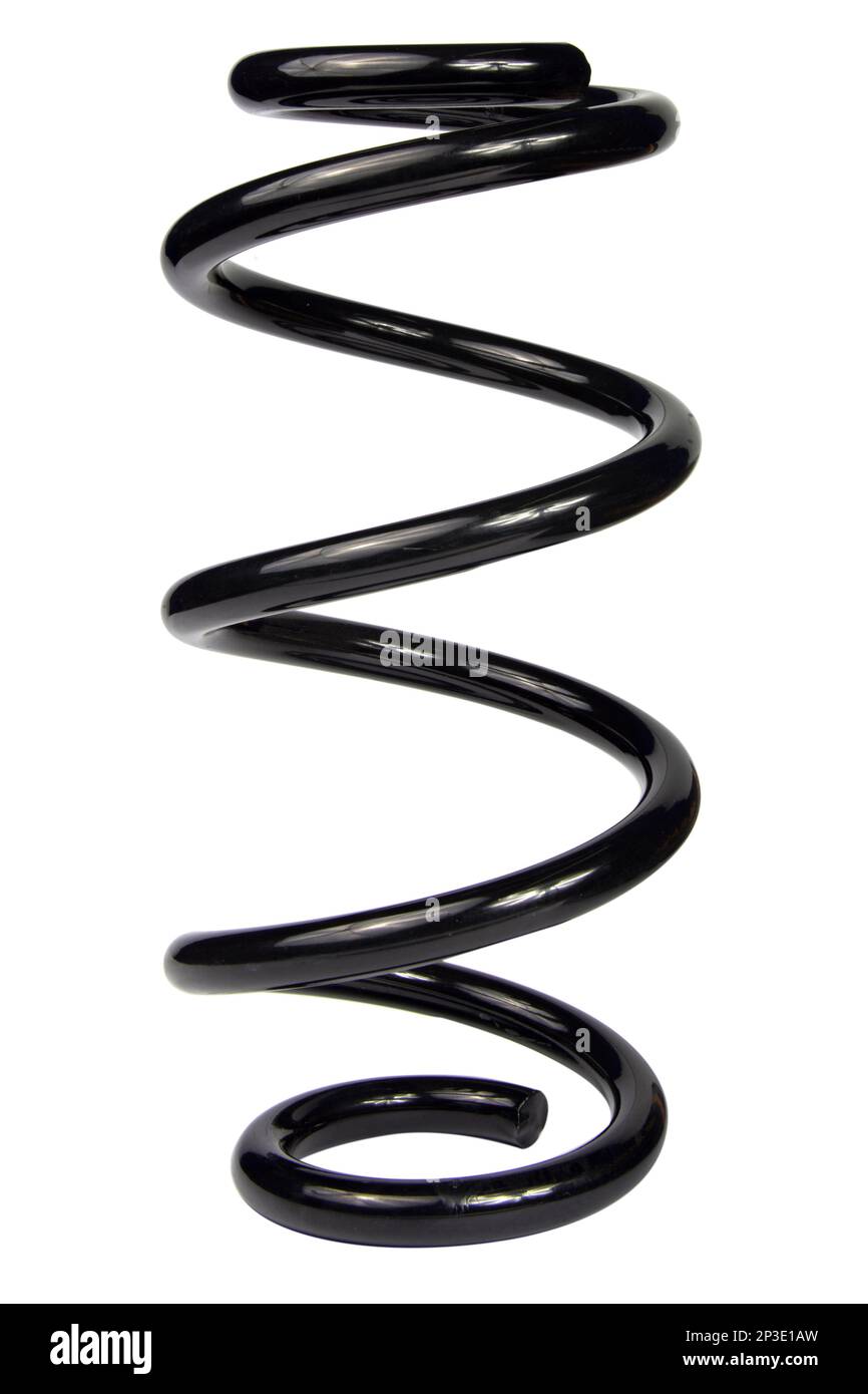 Car spare part. Large metal spring on white background. cushioning ...
