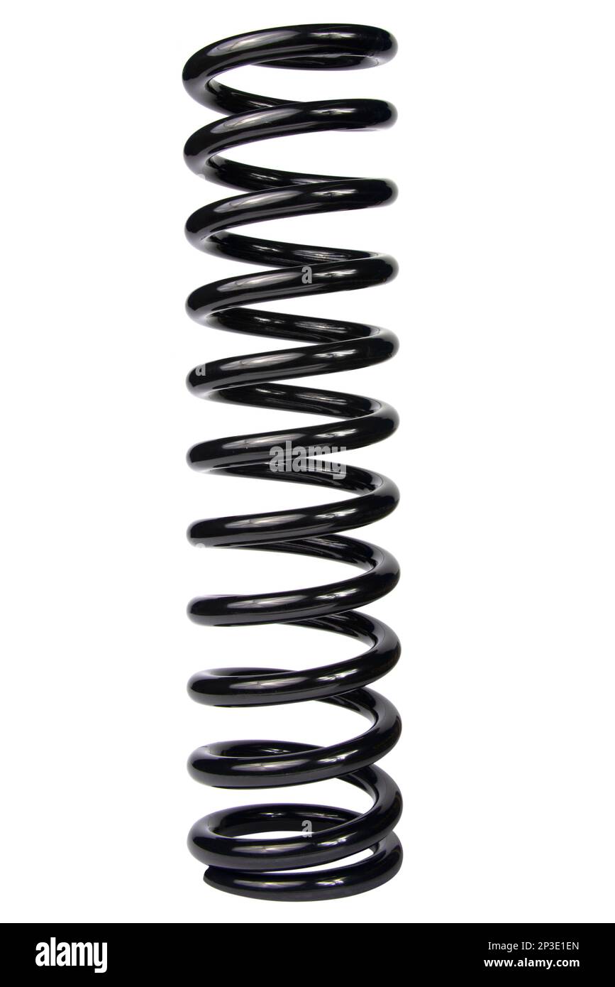 Car spare part. Large metal spring on white background. cushioning ...