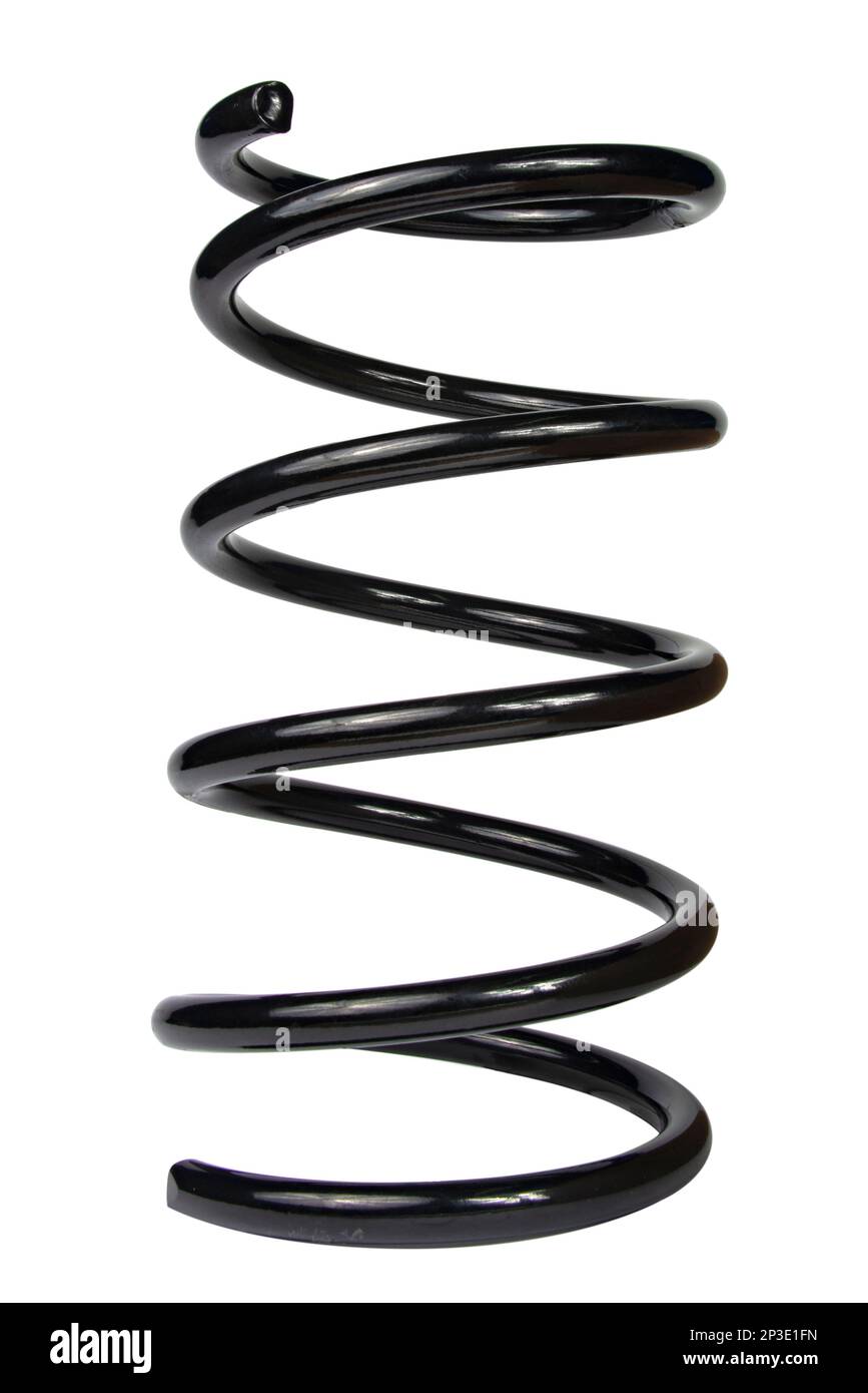 Car spare part. Large metal spring on white background. cushioning ...