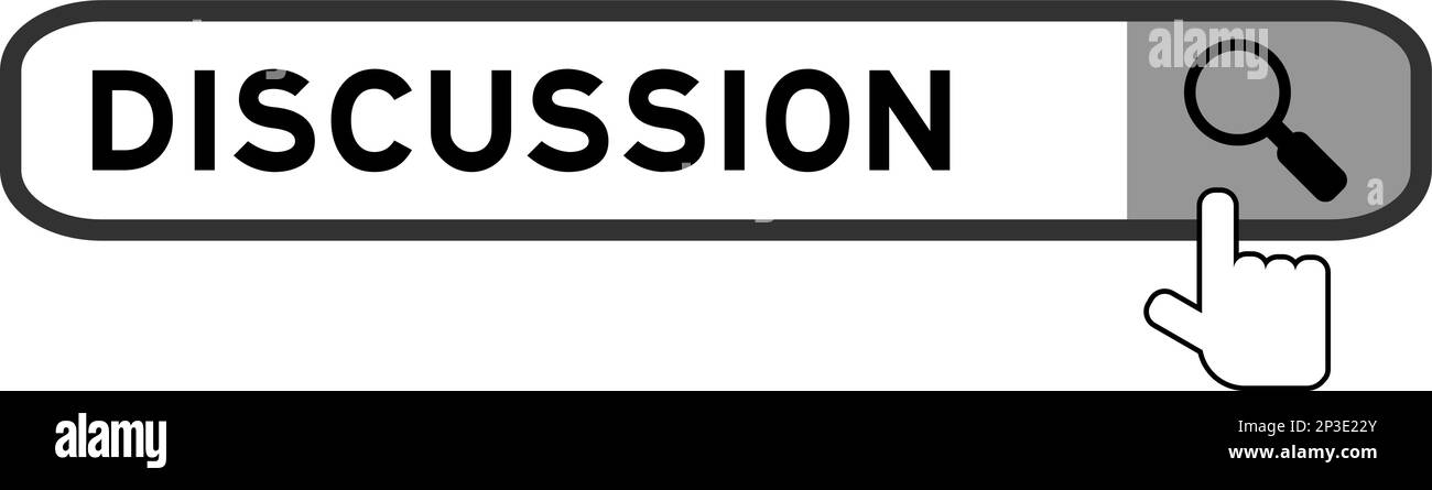 Search banner in word discussion with hand over magnifier icon on white ...