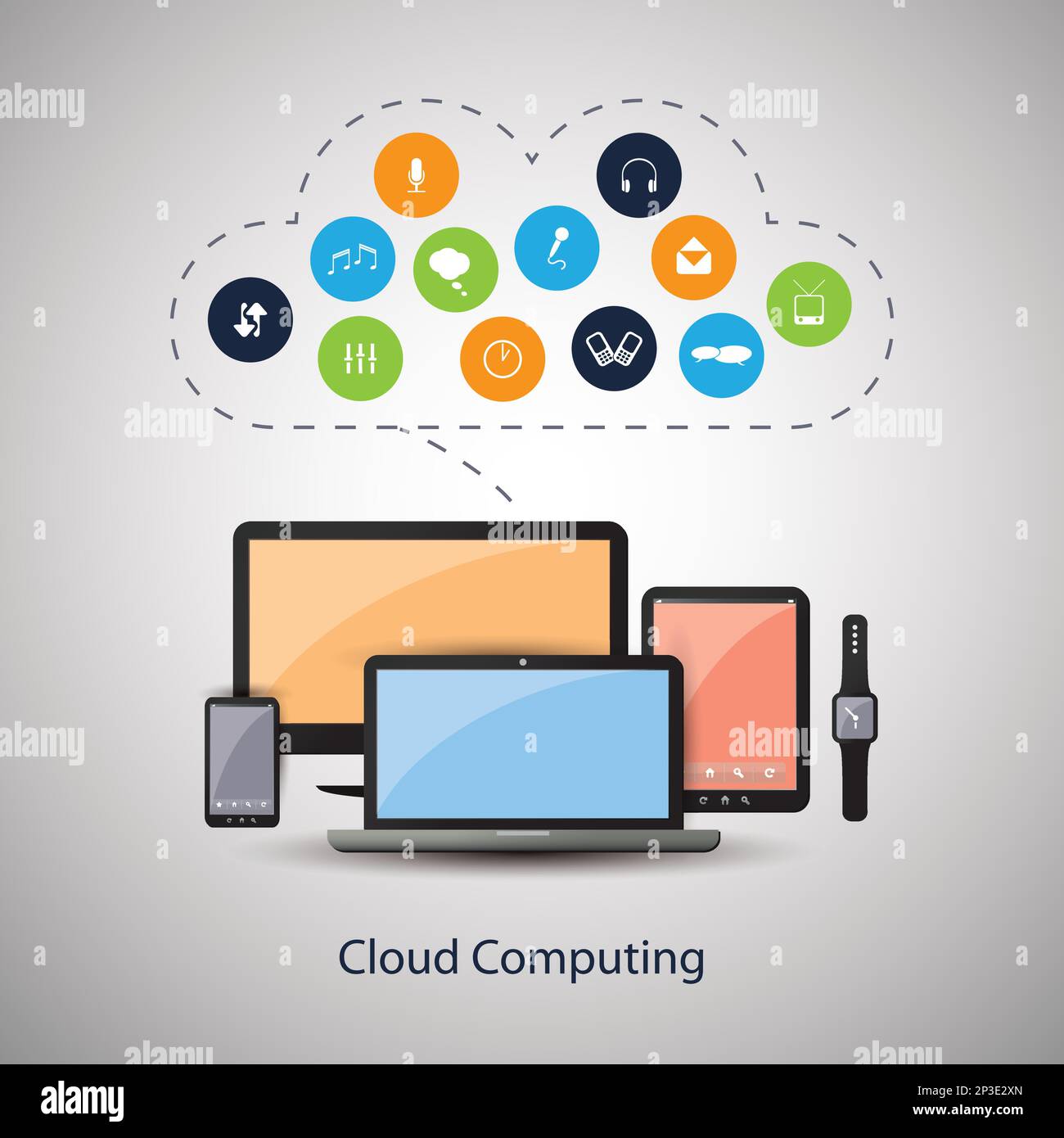 Cloud Computing Concept Design with Icons in the Cloud Representing ...