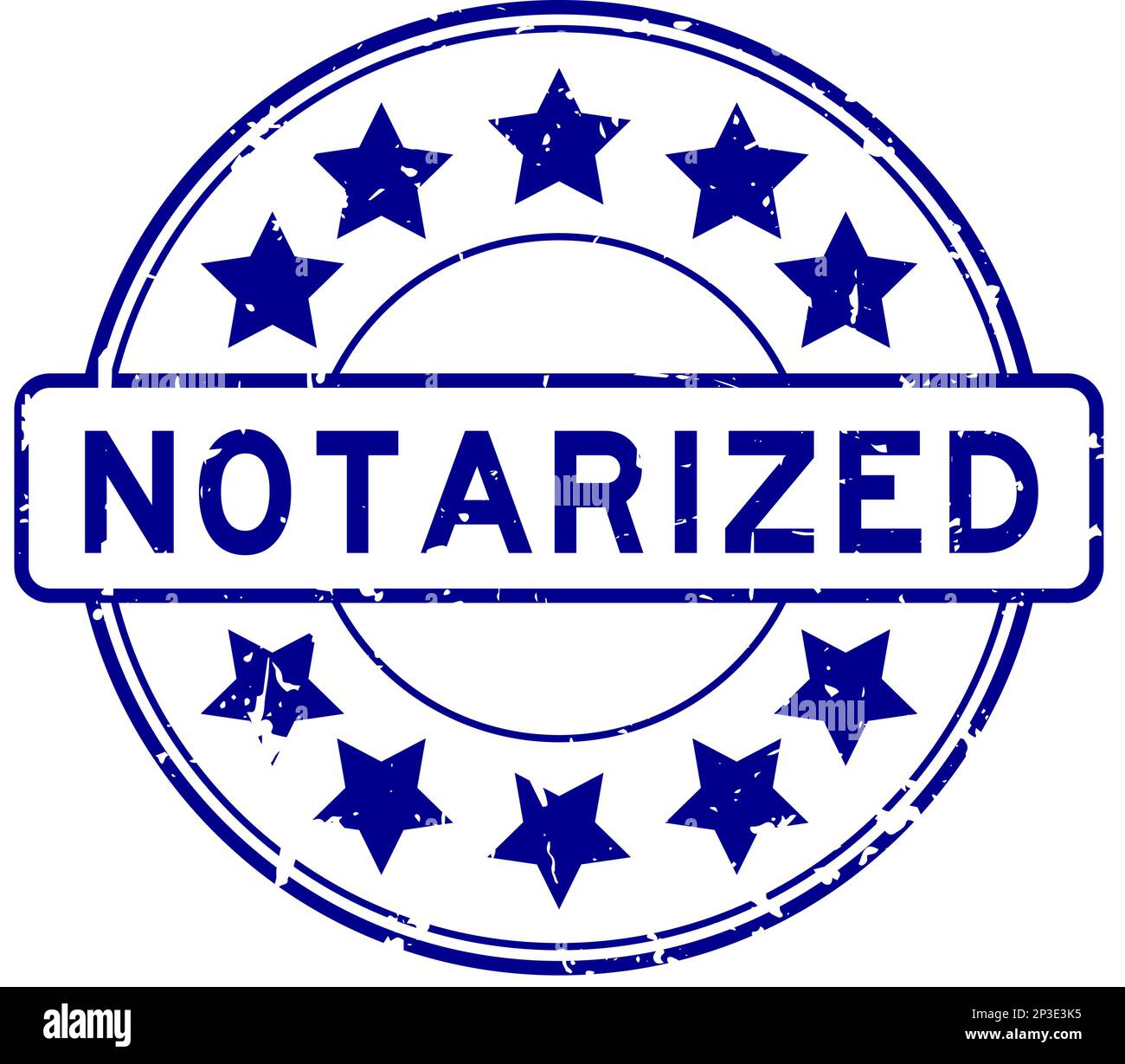 Grunge blue notarized word with star icon round rubber seal stamp on ...