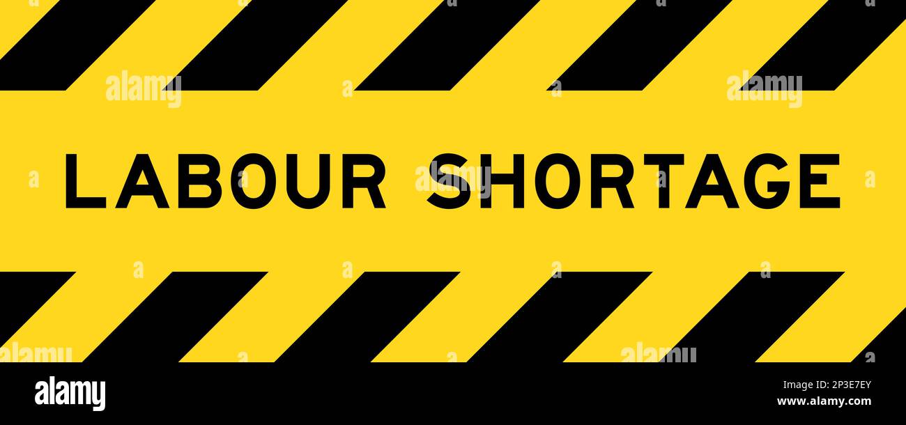Yellow and black color with line striped label banner with word labour ...
