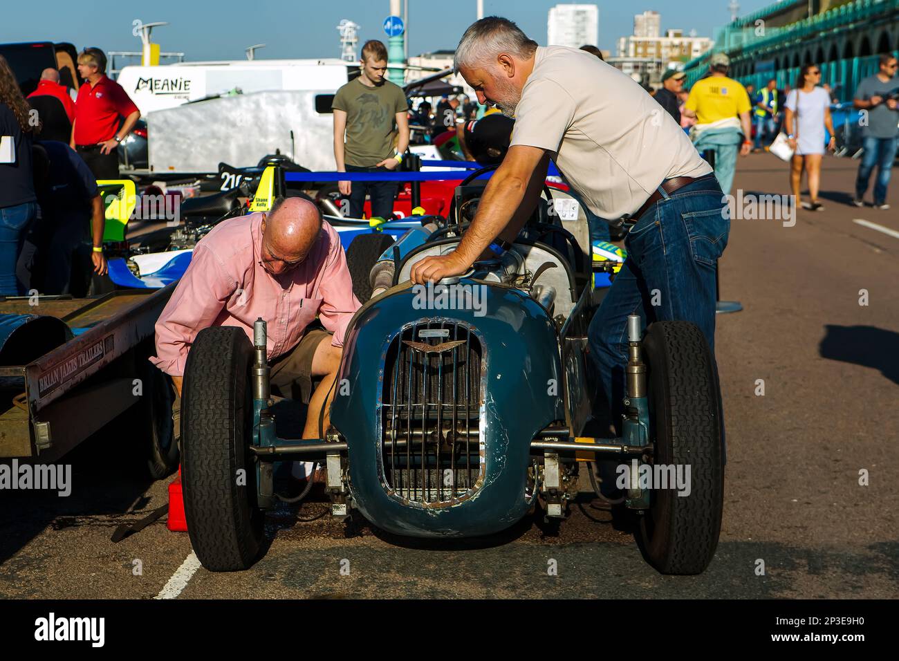 John Potts working on his Alta Norris before driving at The Brighton ...