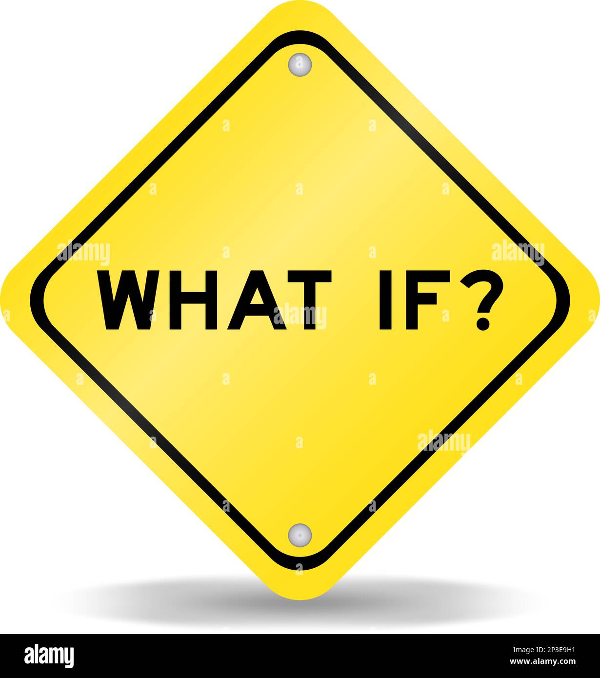 Yellow color transportation sign with word what if on white background ...