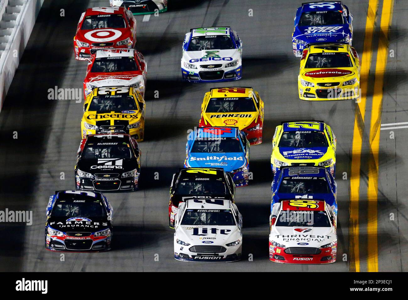 Michael McDowell (95), Brad Keselowski (2) and Kasey Kahne (5) during ...