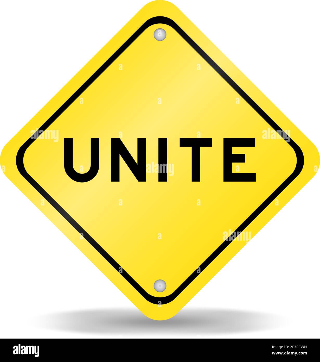 Yellow color transportation sign with word unite on white background ...