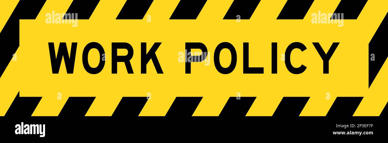 Yellow and black color with line striped label banner with word work ...