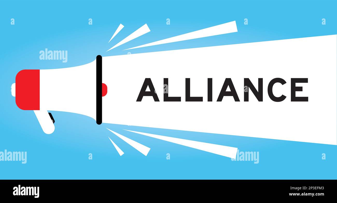 Color megaphone icon with word alliance in white banner on blue ...