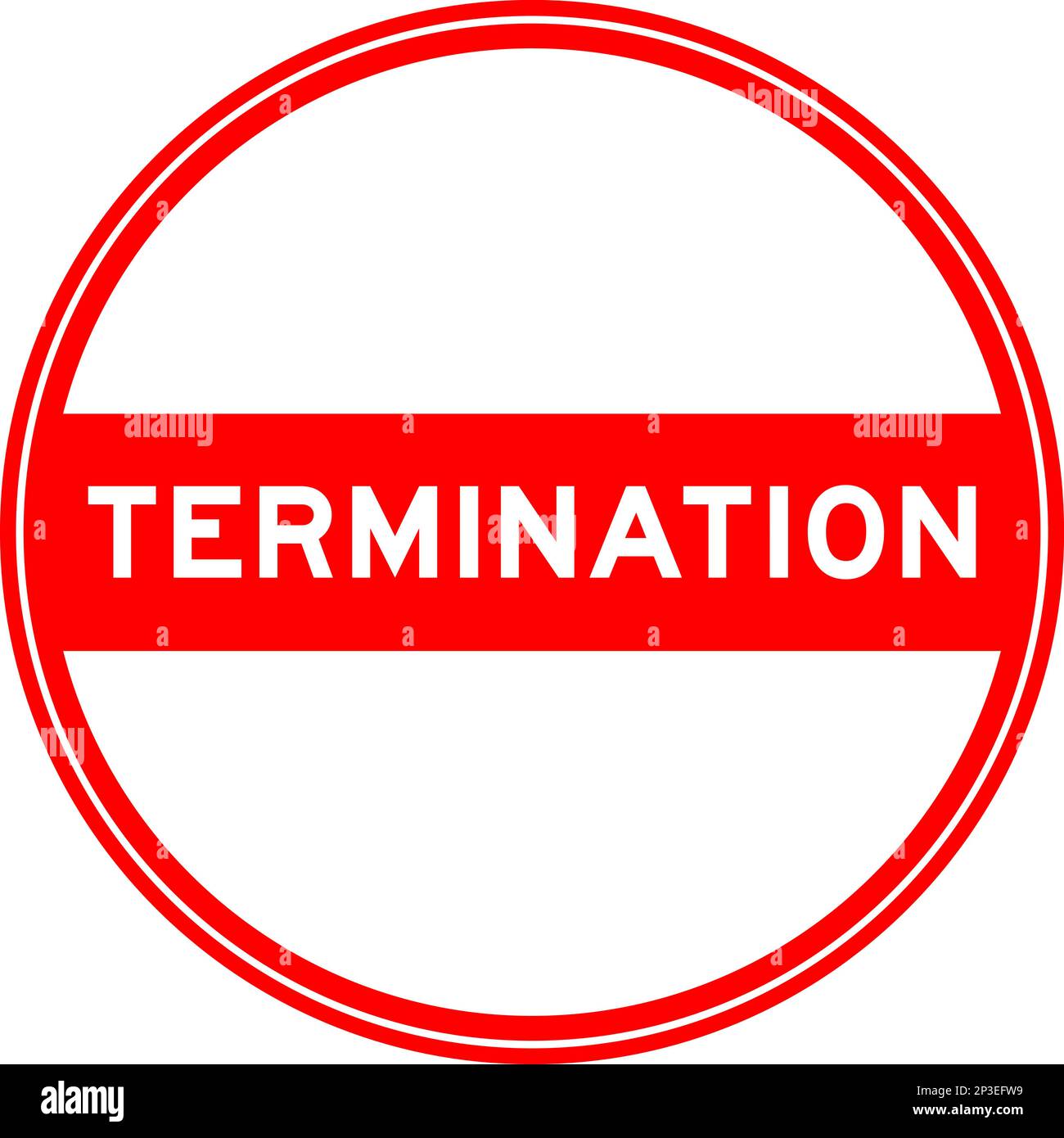 Red color round seal sticker in word termination on white background ...