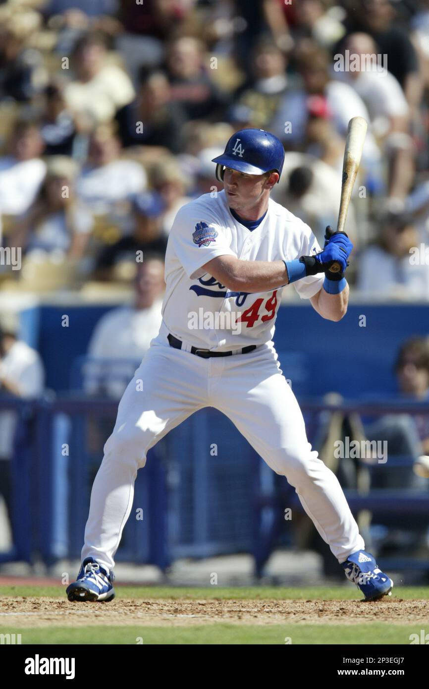 Luke Allen of the Los Angeles Dodgers bats during a 2002 MLB season ...