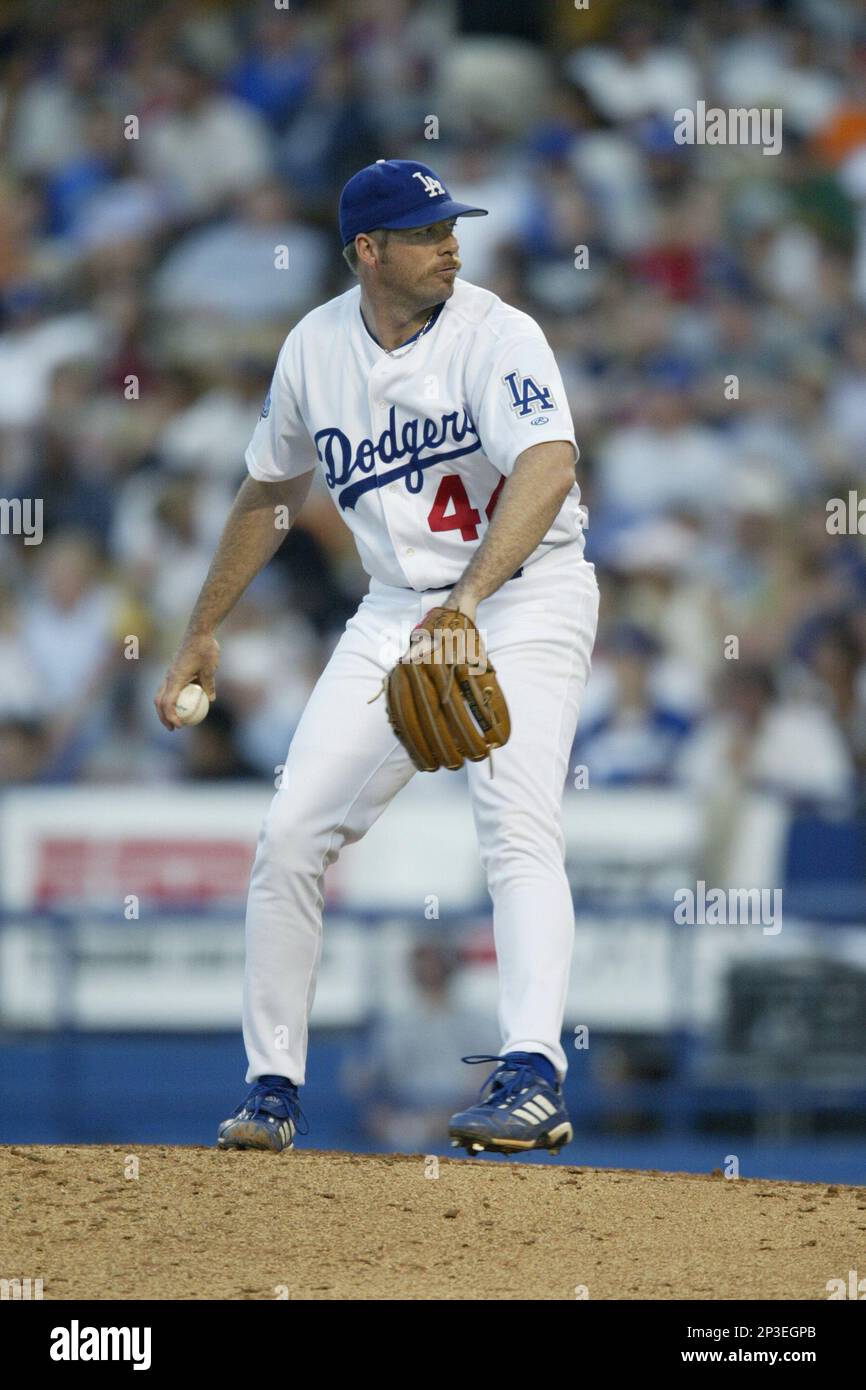 Paul Shuey of the Los Angeles Dodgers pitches during a 2002 MLB season ...