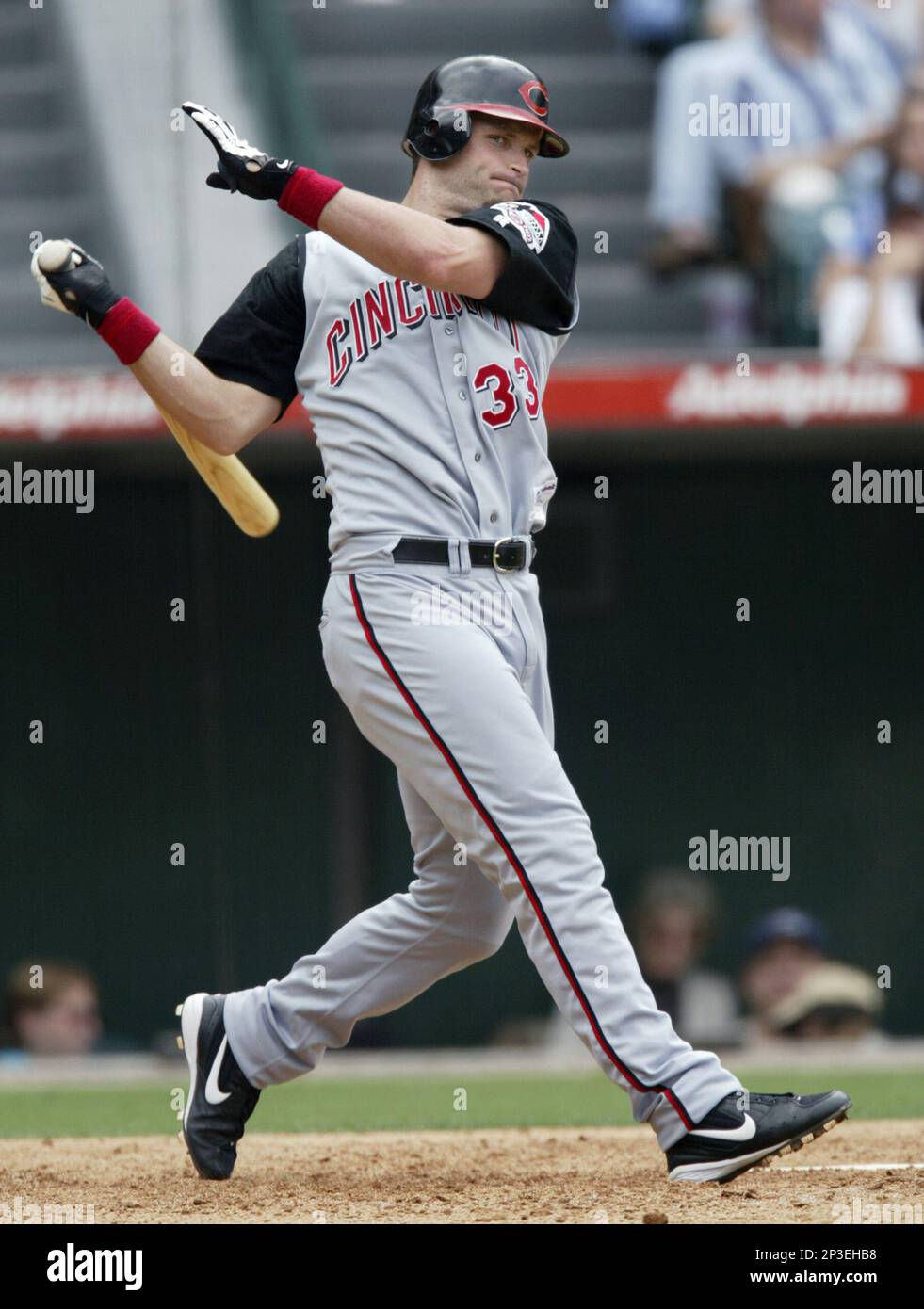 Russell Branyan of the Cincinnati Reds bats during a 2002 MLB season ...