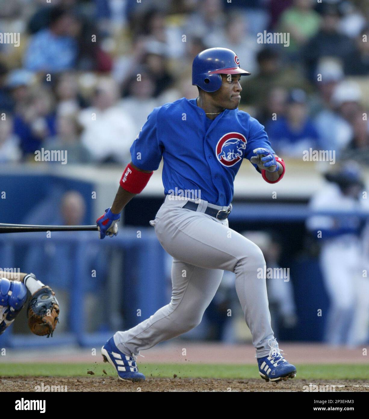 Roosevelt Brown of the Chicago Cubs bats during a 2002 MLB season game ...