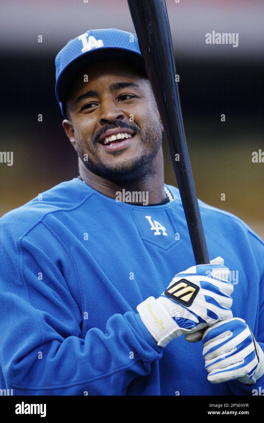 Brian Jordan of the Los Angeles Dodgers before a 2002 MLB season game ...