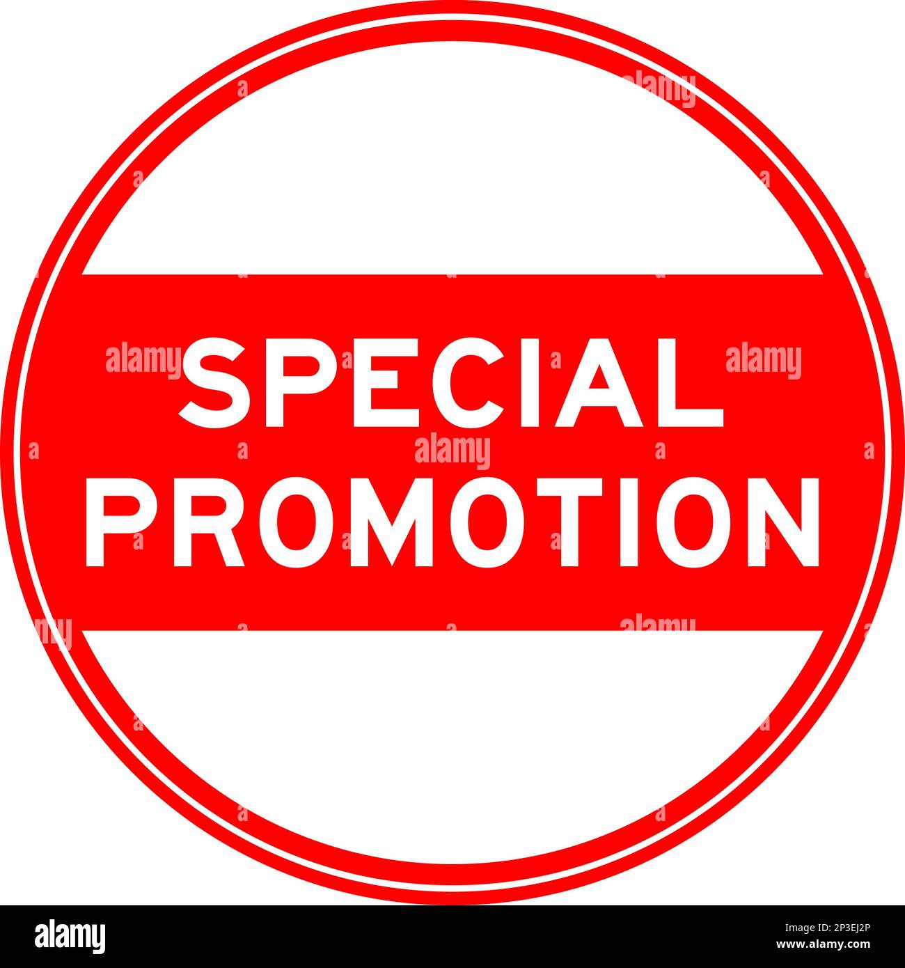 Red color round seal sticker in word special promotion on white ...