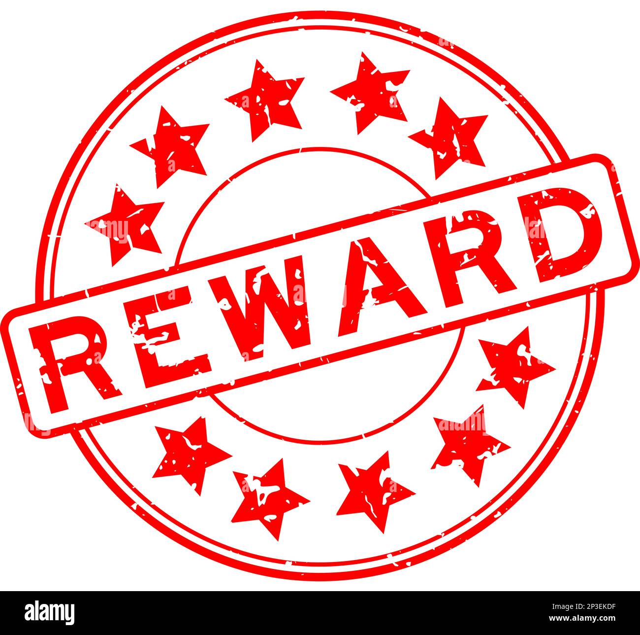 Grunge red reward word with star icon round rubber seal stamp on white ...