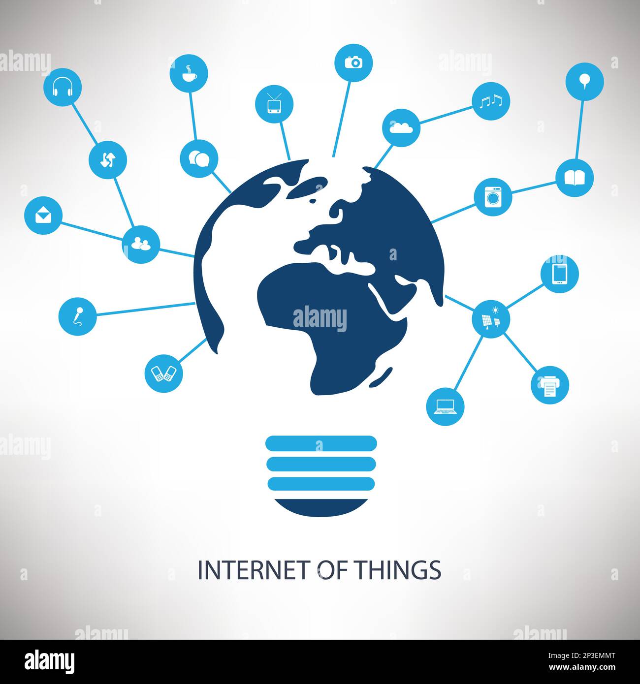 White And Blue Networking Concept Design With Earth Globe, Light Bulb ...