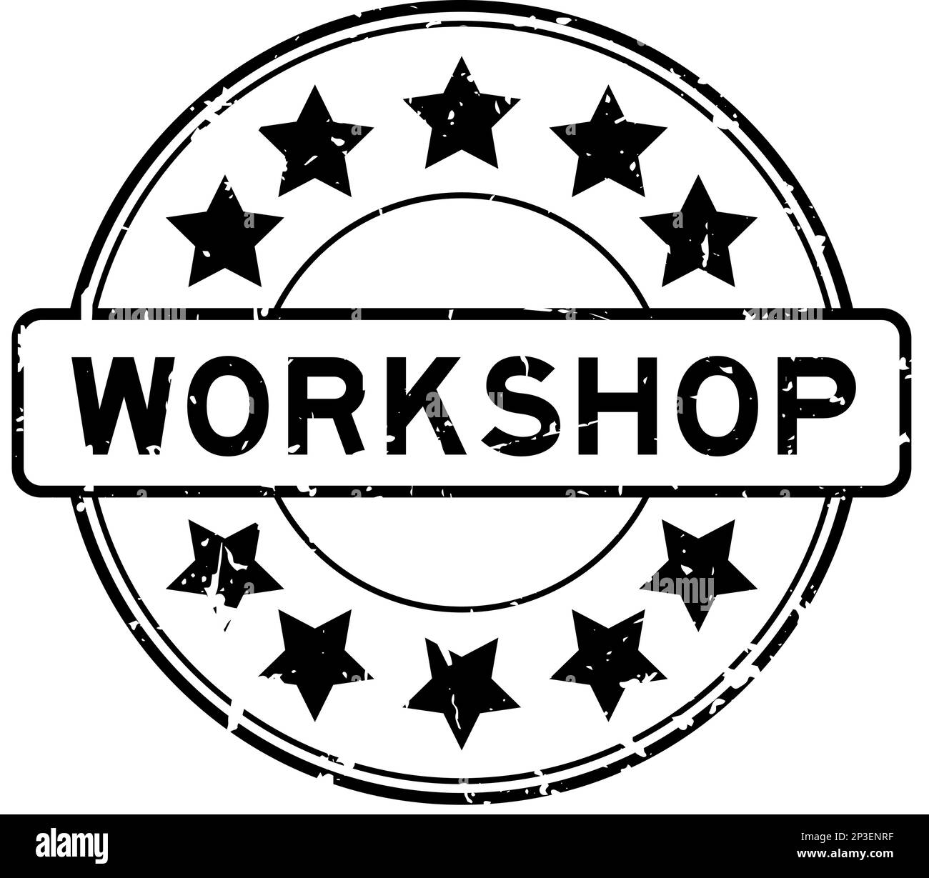 Grunge black workshop word with star icon round rubber seal stamp on ...