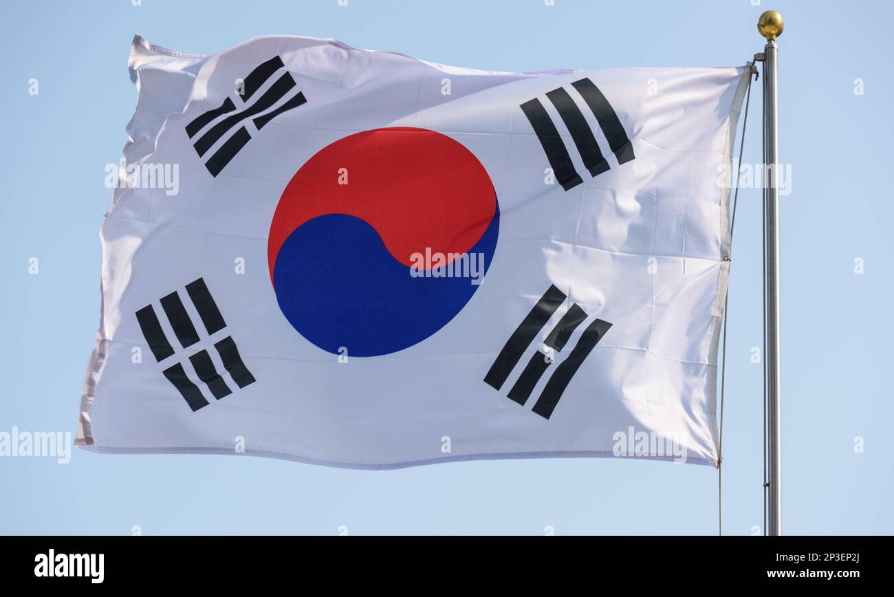 The South Korean flag is flying in Seoul.The national flag of South ...