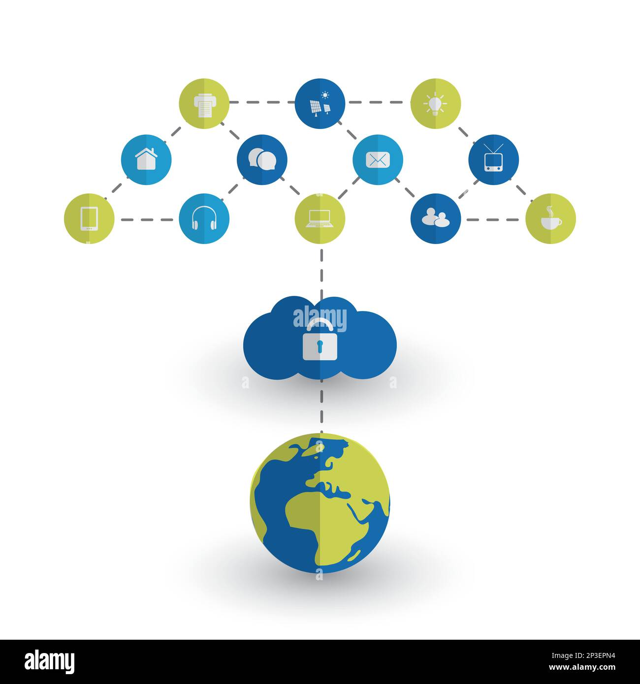 Digital World - Networks, IoT and Cloud Computing Concept Design with Icons Stock Vector Image ...