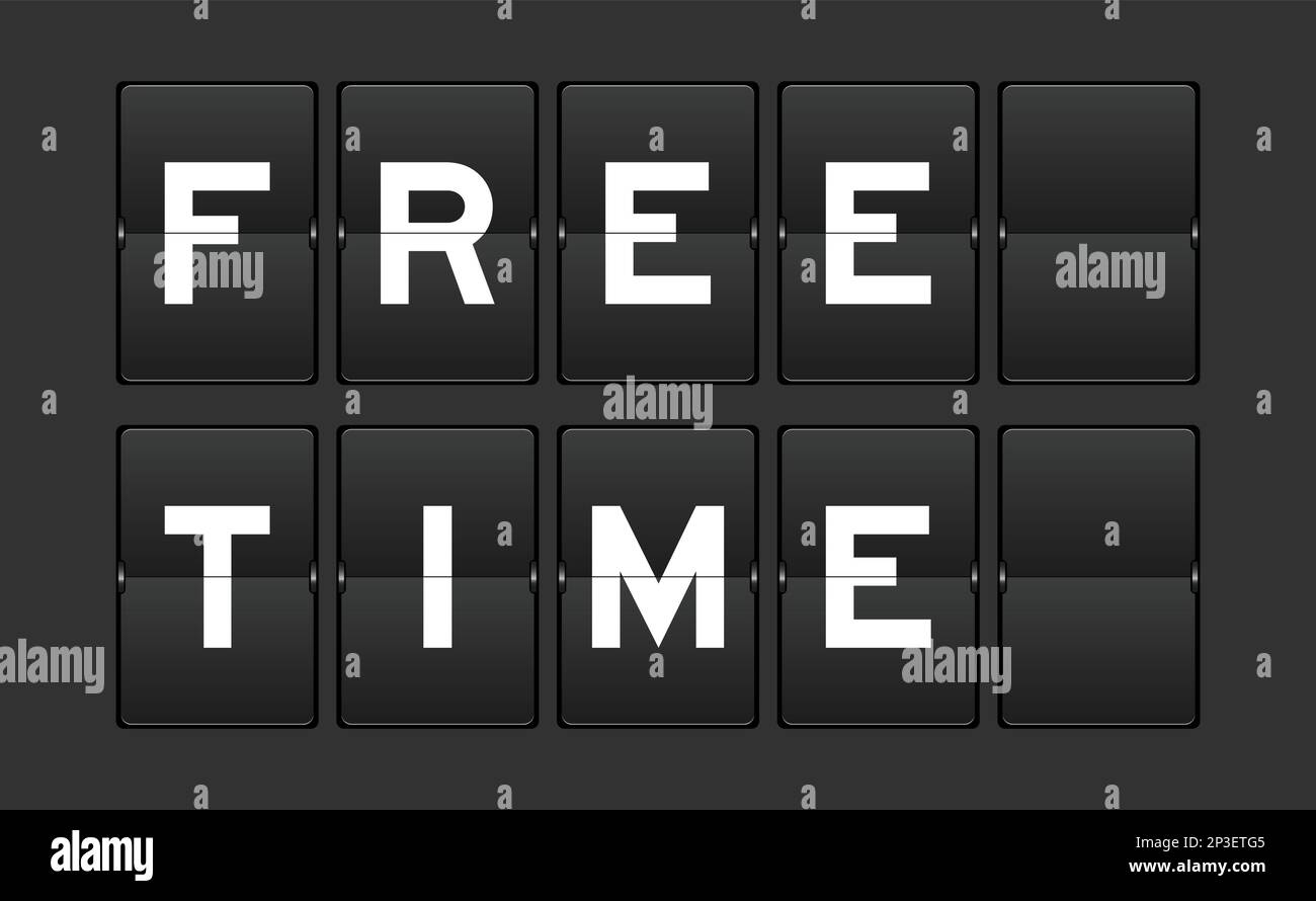 Black color analog flip board with word free time on gray background ...