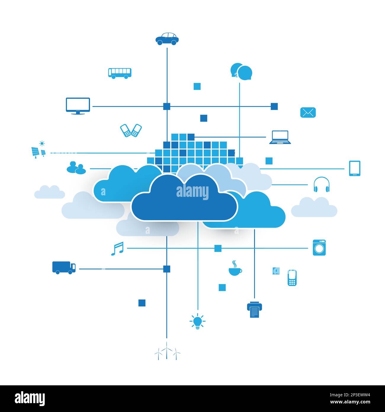 Cloud Computing Network Communication Design Concept With Icons Representing Various Kinds Of