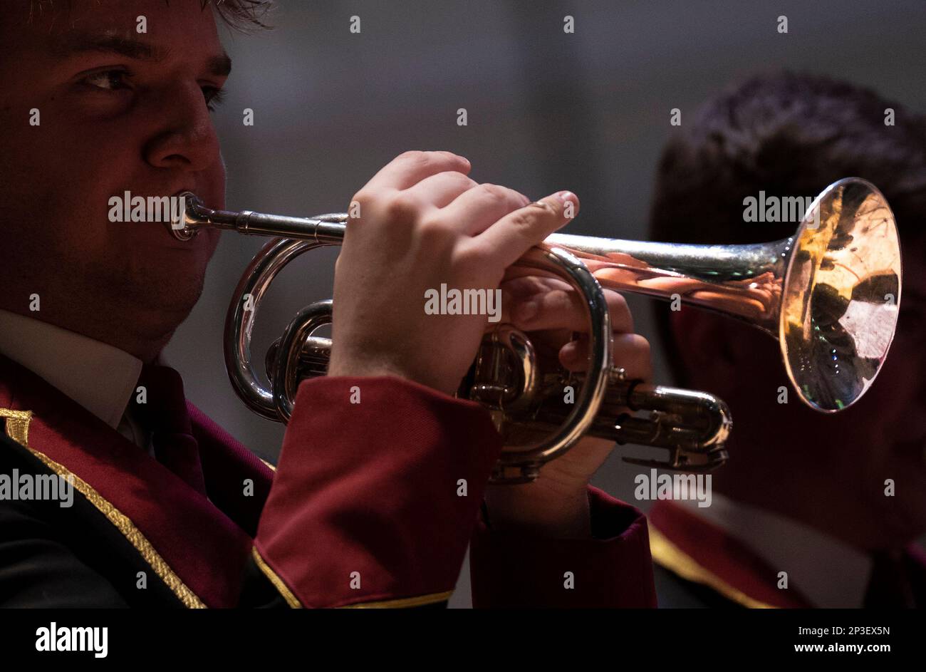 A musician during a performance at the 2023 Yorkshire Brass Band ...