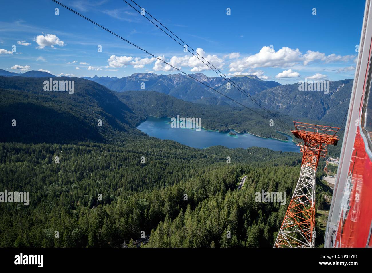 Image, through mountain cable car window. The Seilbahn Zugspitze is an ...