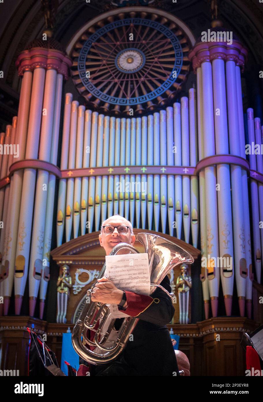 A musician following a performance at the 2023 Yorkshire Brass Band ...