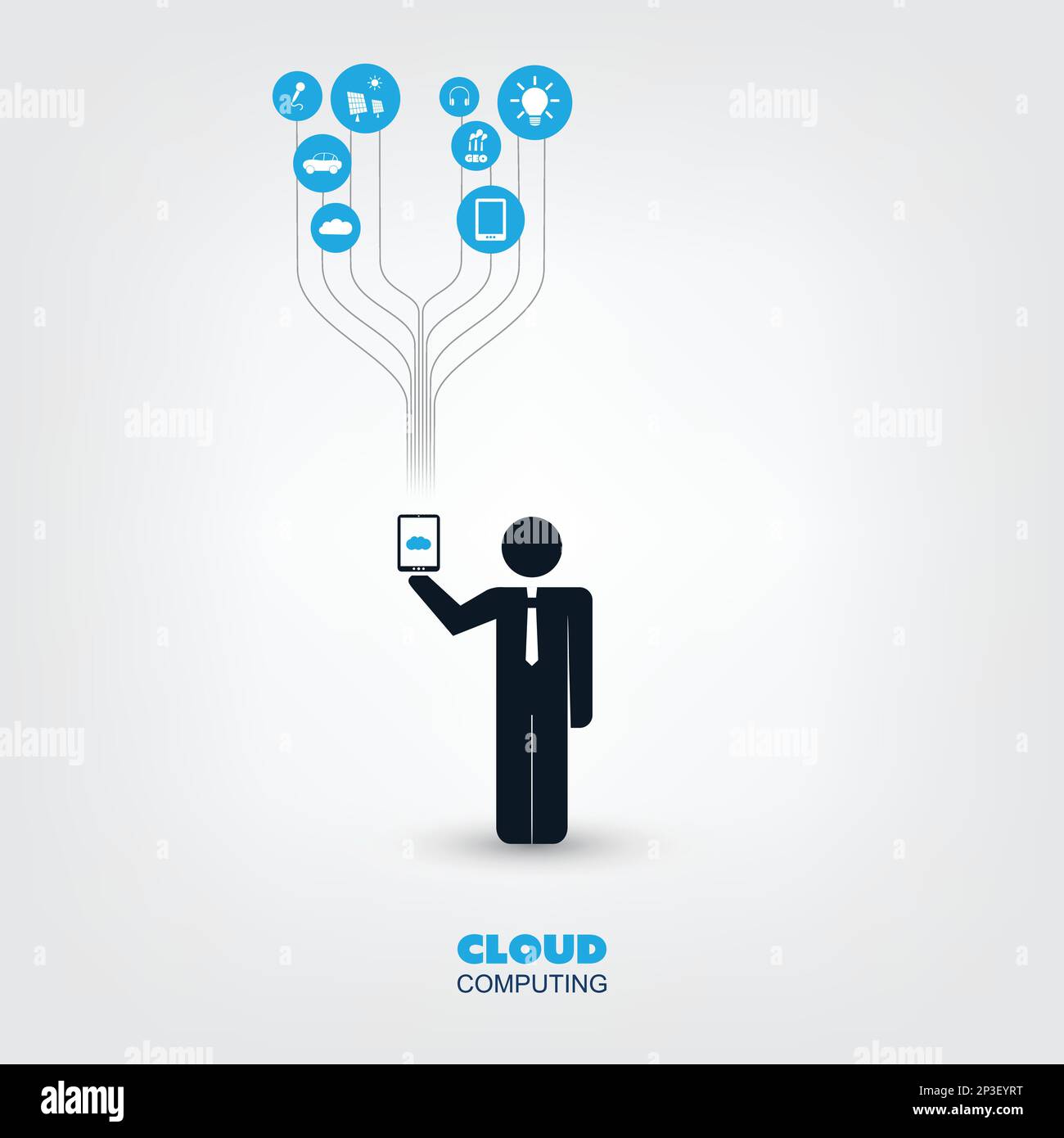 Cloud Computing Design Concept with a Standing Business Man and Icons - Digital Network ...