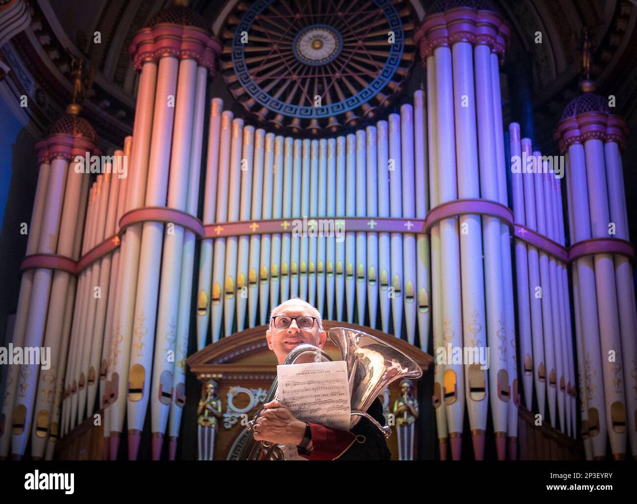 A musician following a performance at the 2023 Yorkshire Brass Band ...
