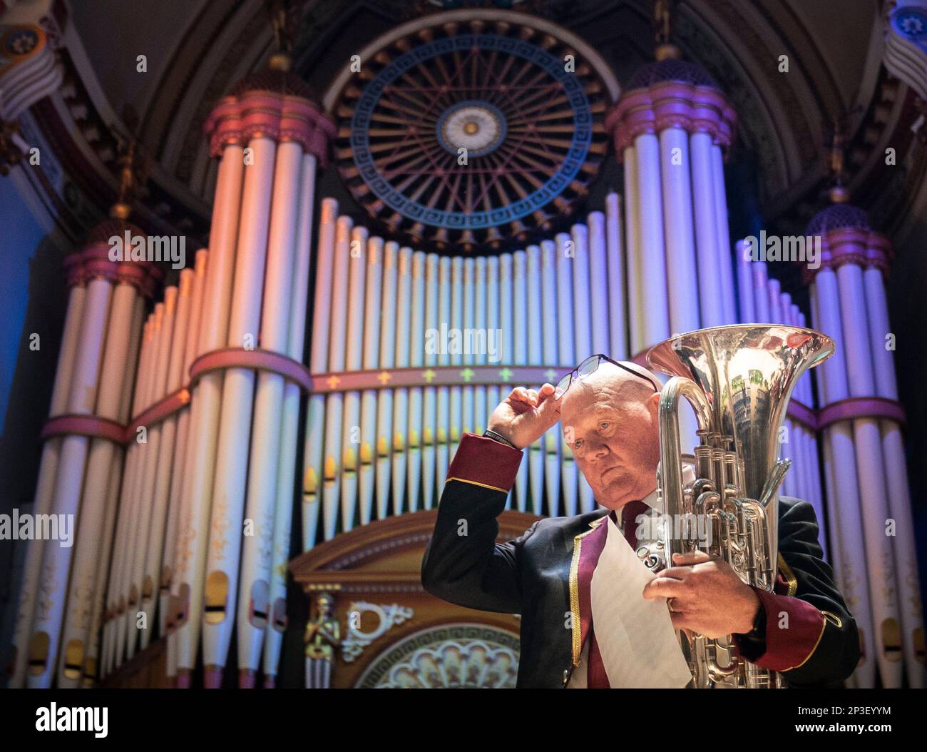 A musician following a performance at the 2023 Yorkshire Brass Band ...