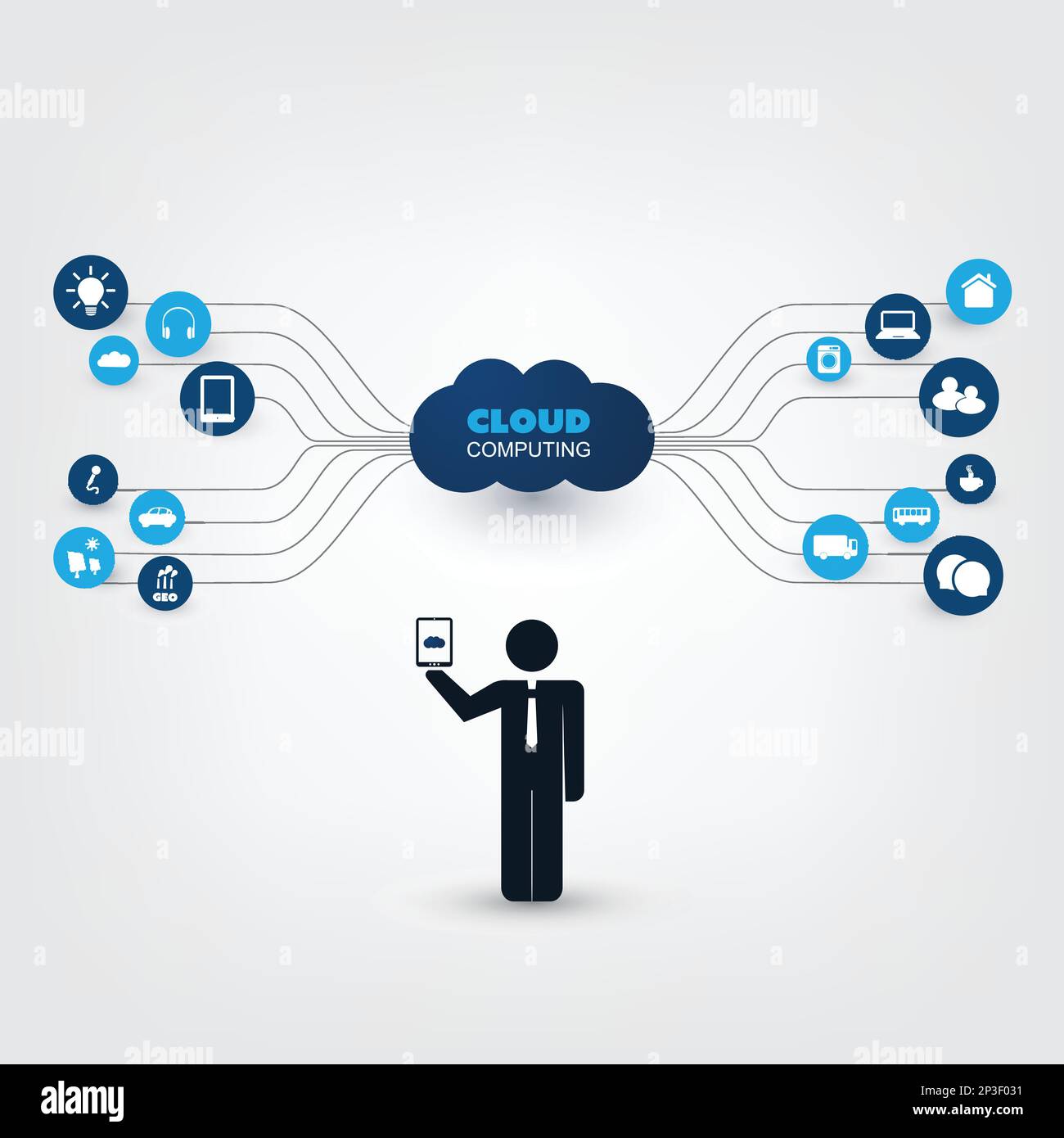 Cloud Computing Design Concept with Standing Business Man and Icons - Digital Network ...