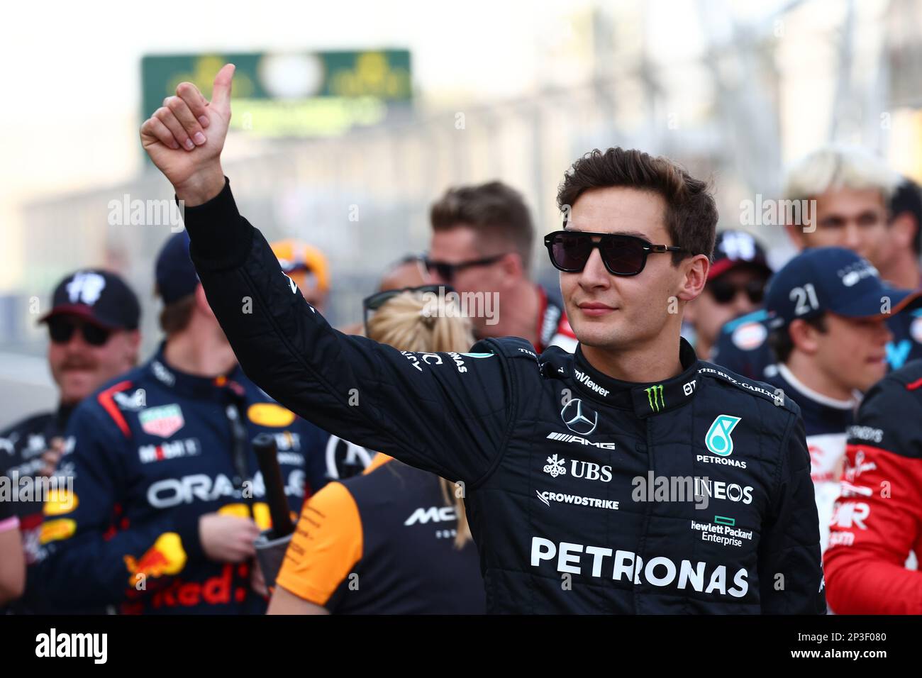George Russell (GBR) Mercedes AMG F1 on the drivers' parade. Formula ...