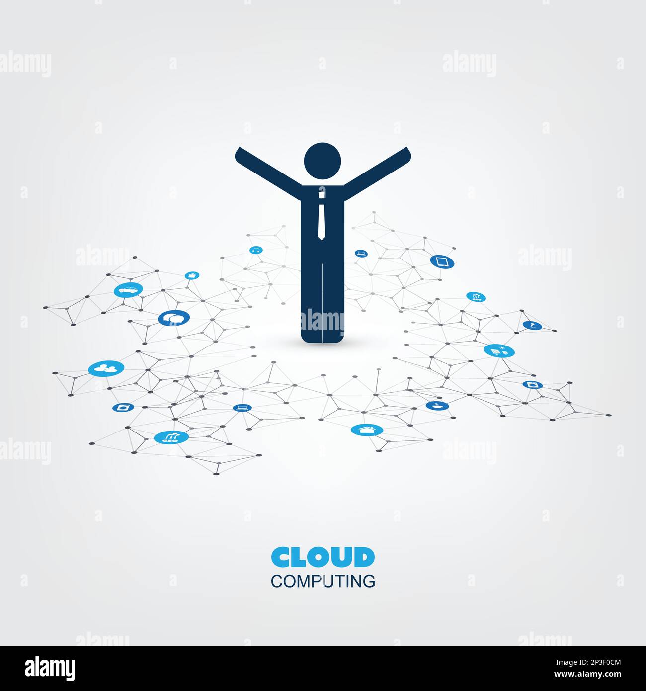 Cloud Computing Design Concept with Standing Business Man and Icons - Digital Network ...