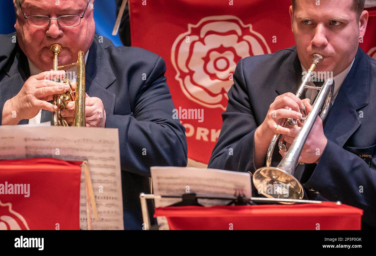 Musicians Perform During The 2023 Yorkshire Brass Band Championships At