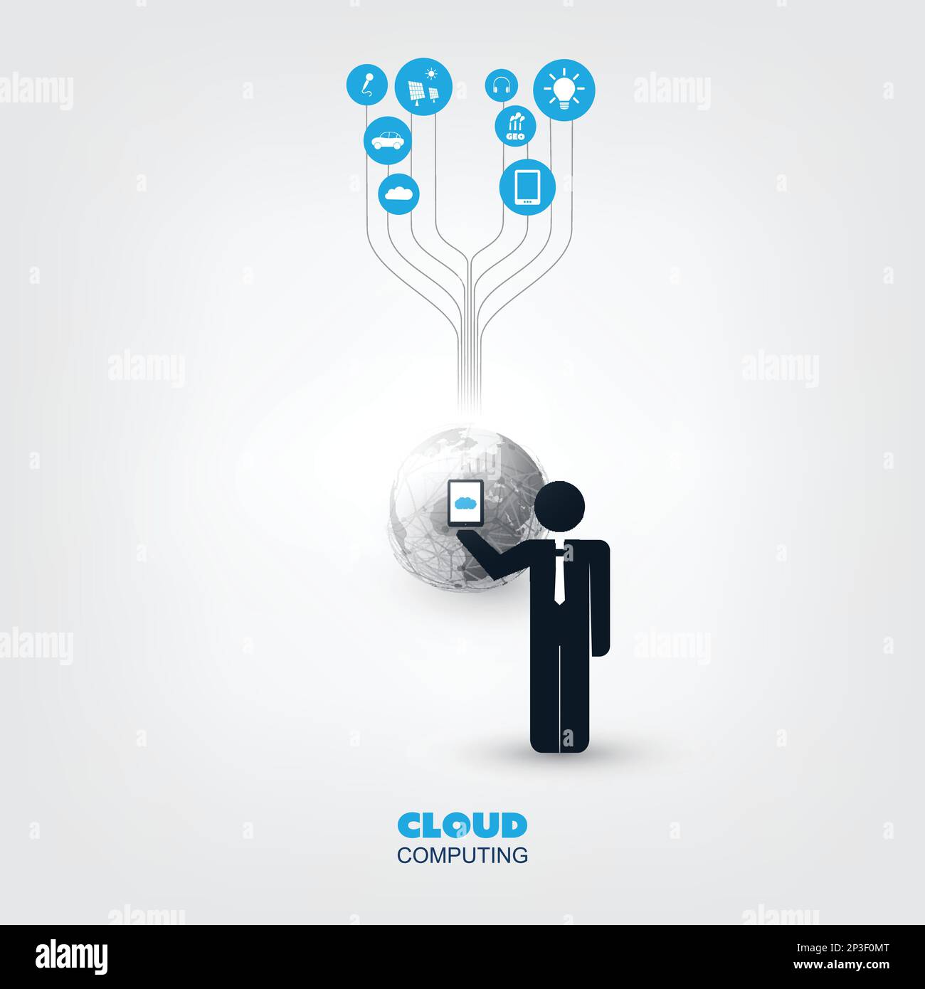 Cloud Computing, Business Network Design Concept with a Standing Businessman and Icons - Digital ...