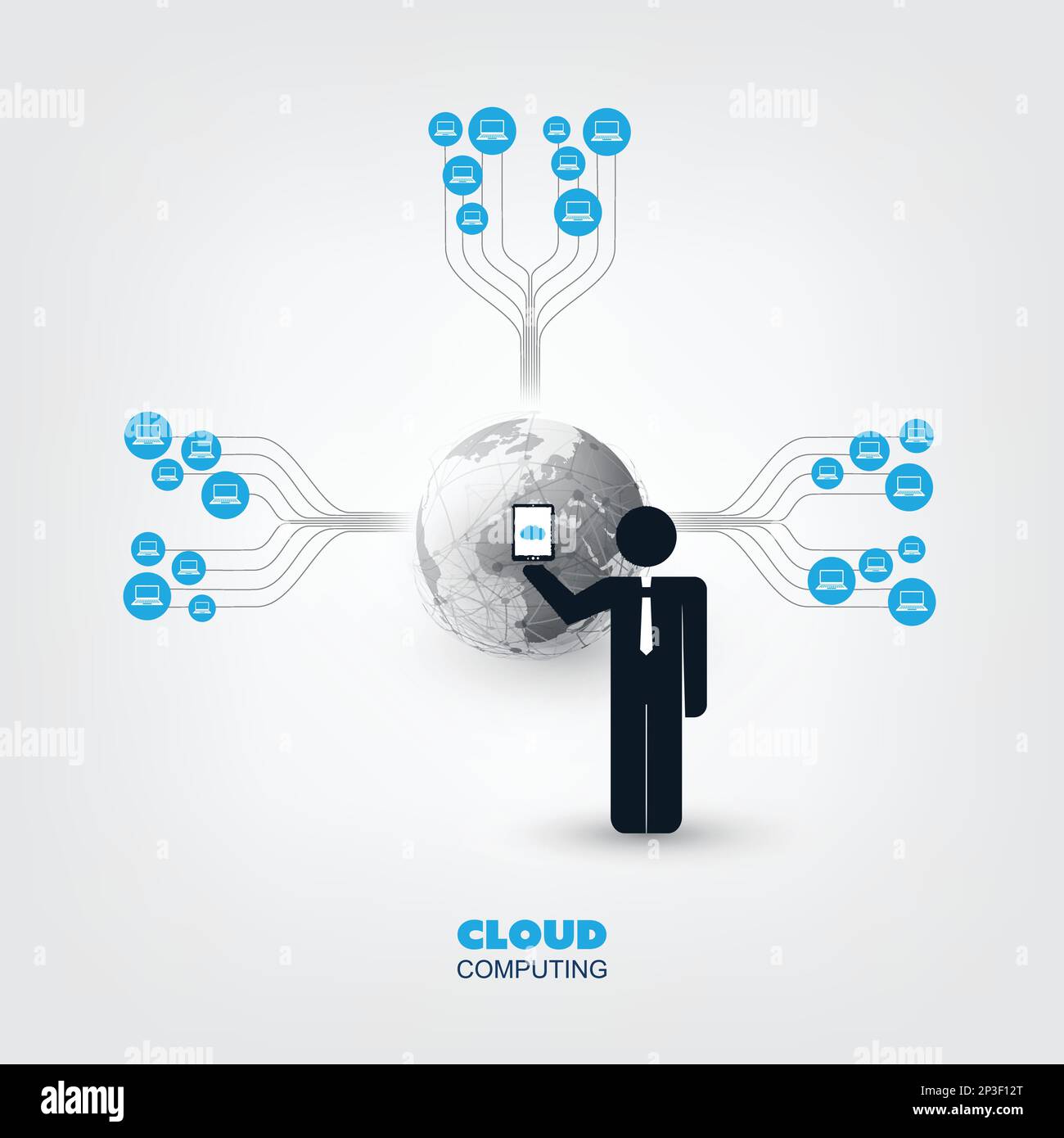 Cloud Computing, Business Network Design Concept with a Standing Businessman and Icons - Digital ...