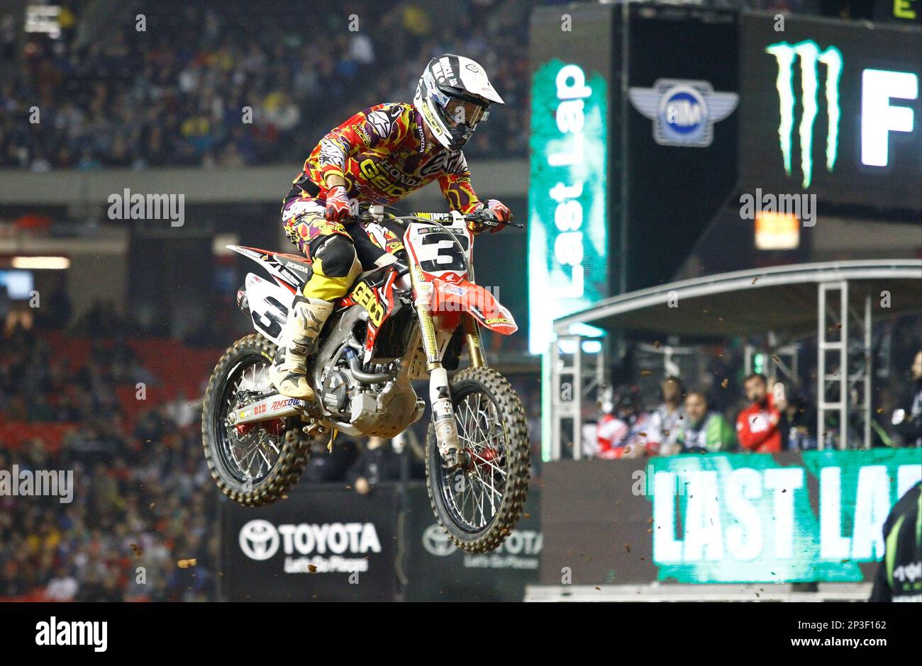 February 21 2015: GEICO Honda 450cc rider Eli Tomac(3) over a jump in ...