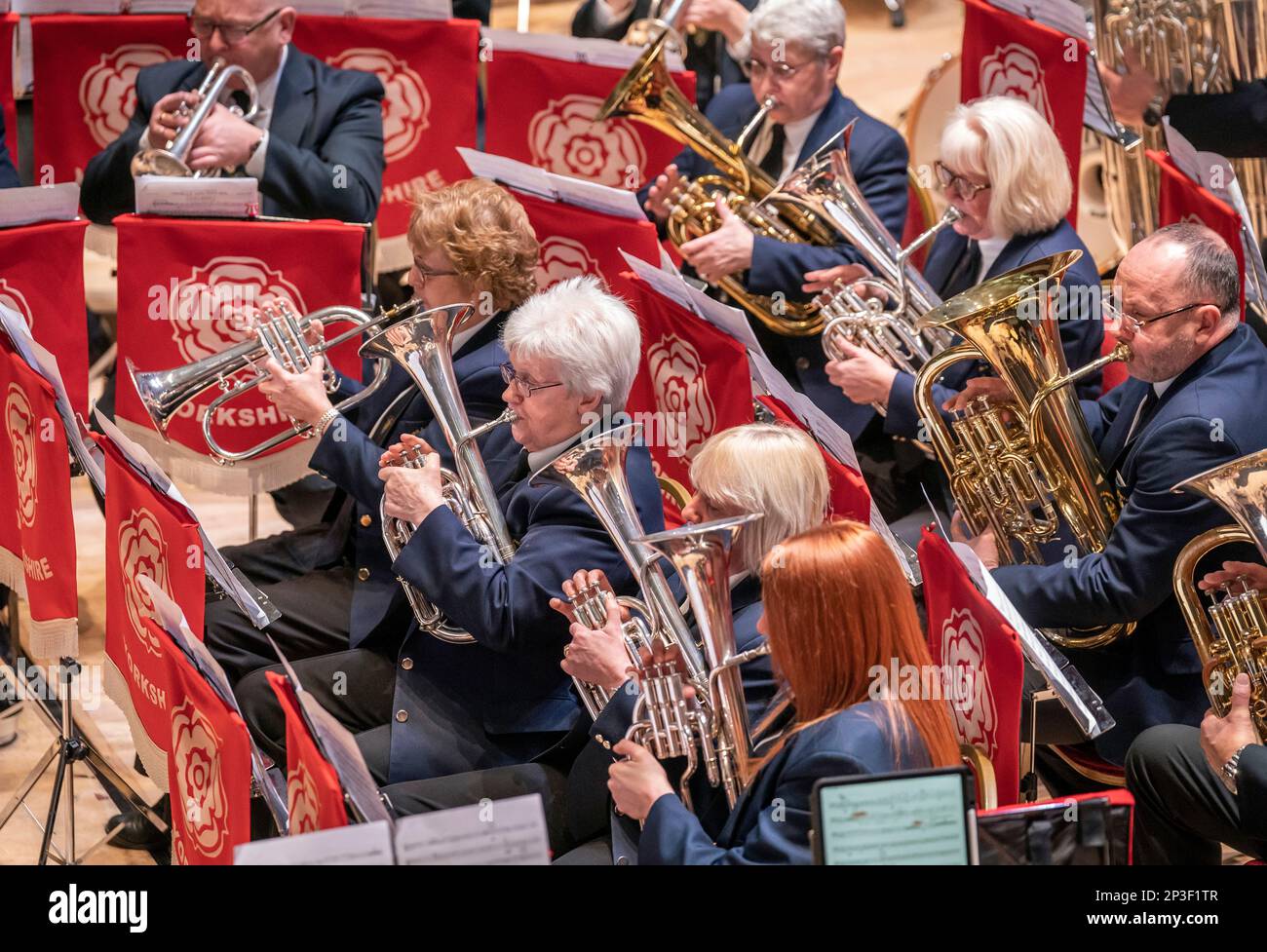 Musicians perform during the 2023 Yorkshire Brass Band Championships at ...