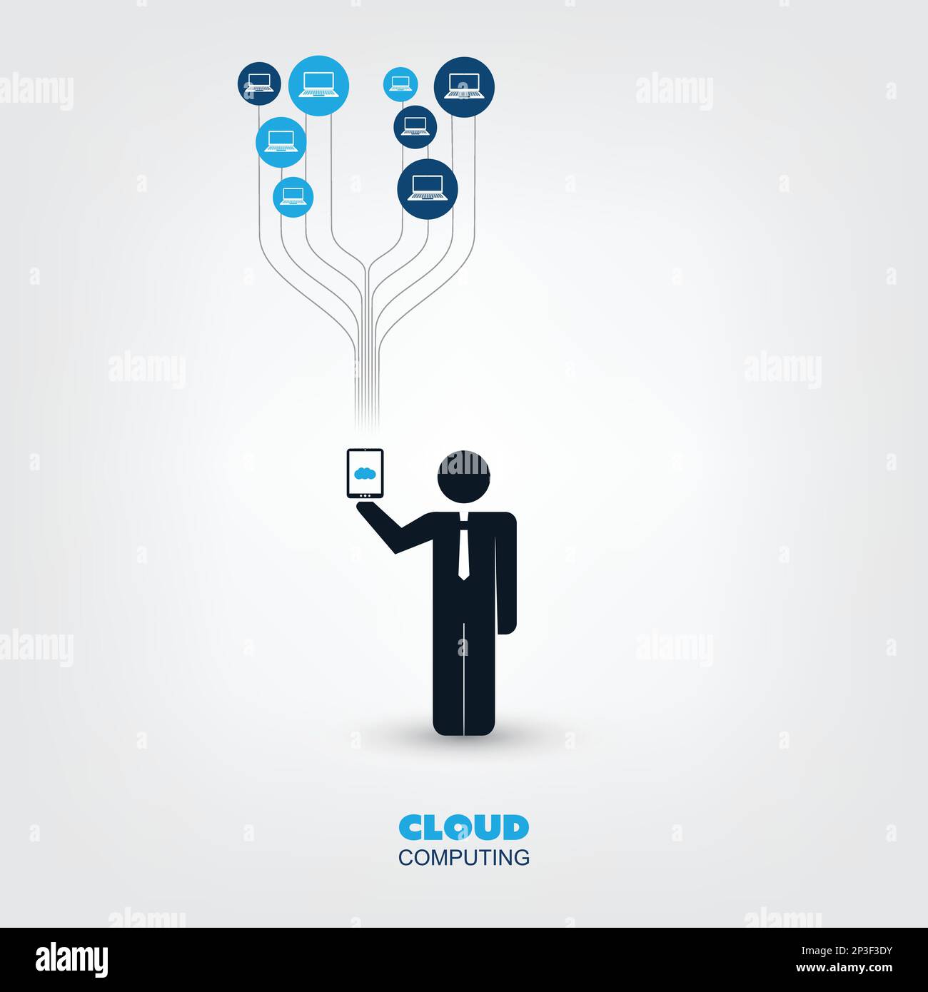 Cloud Computing Design Concept with a Standing Business Man and Icons - Digital Network ...