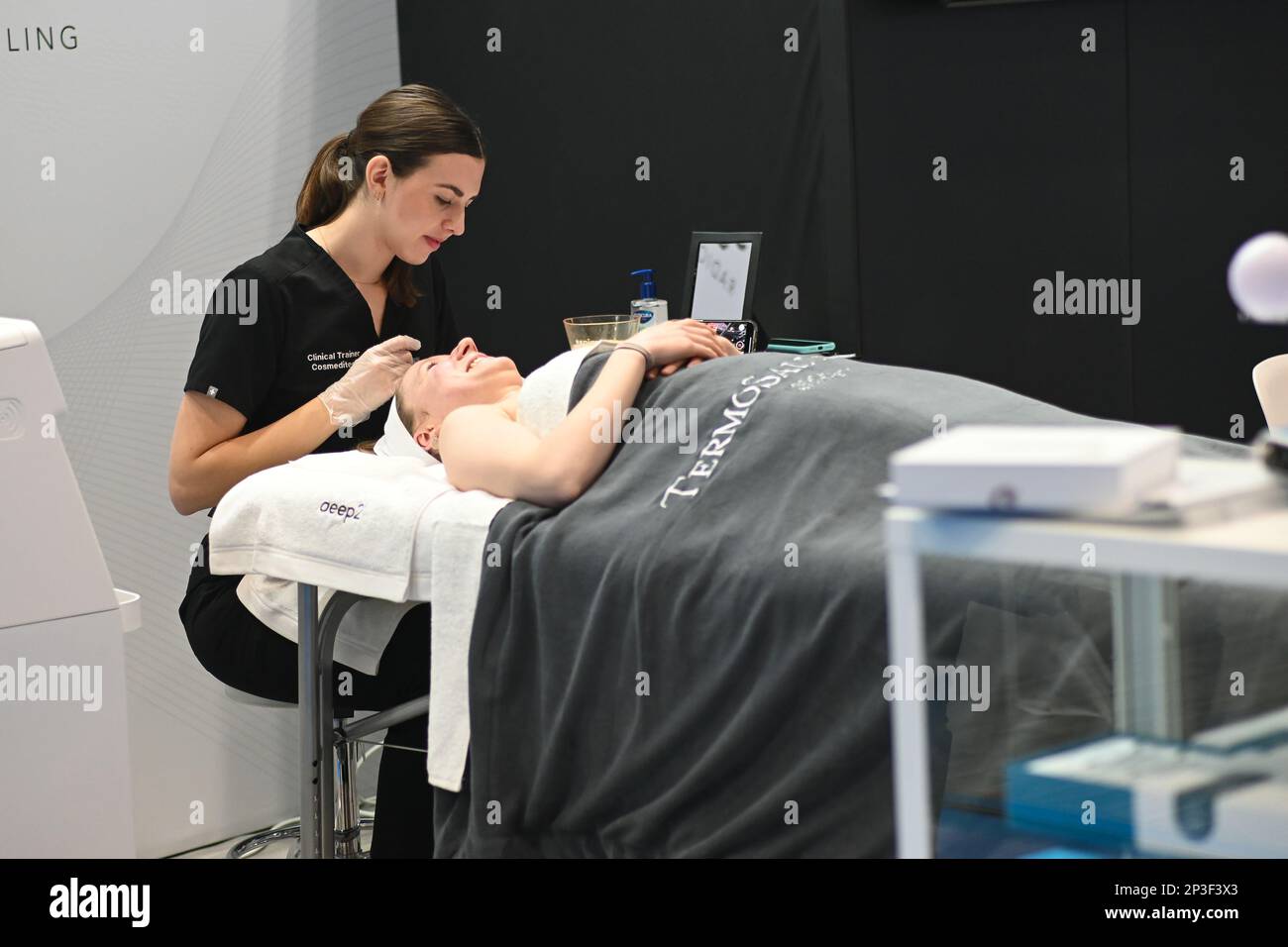 5th March 2023. London, UK. Cosmeditech stall at the Professional ...