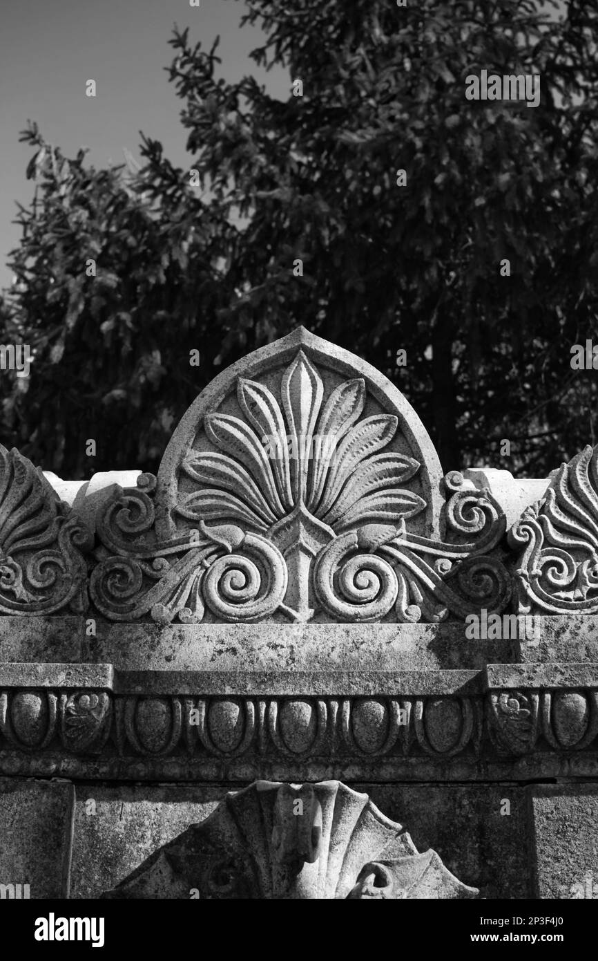 Beautiful natural stone carving witha repeating pattern in a black and ...