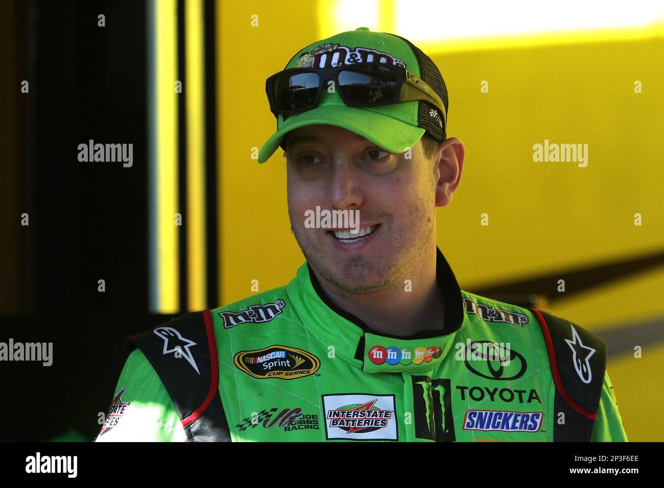 Race car driver Kyle Busch is seen in the garage area during practice ...
